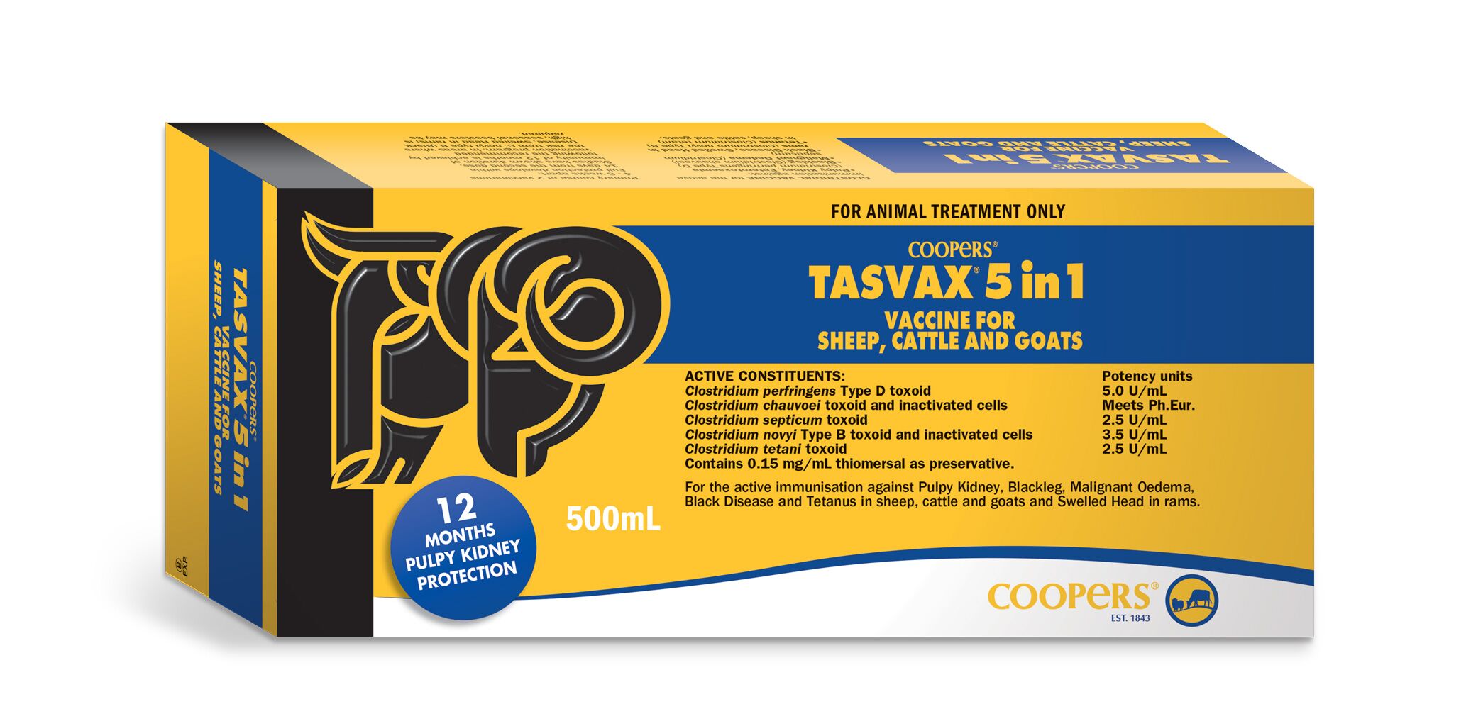 Coopers Tasvax 5 in 1 Vaccine [500 mL] - Country Vet