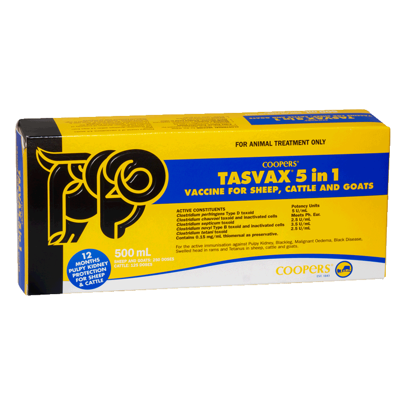 Coopers Tasvax 5 in 1 Vaccine for Sheep, Cattle & Goats [500 mL ...